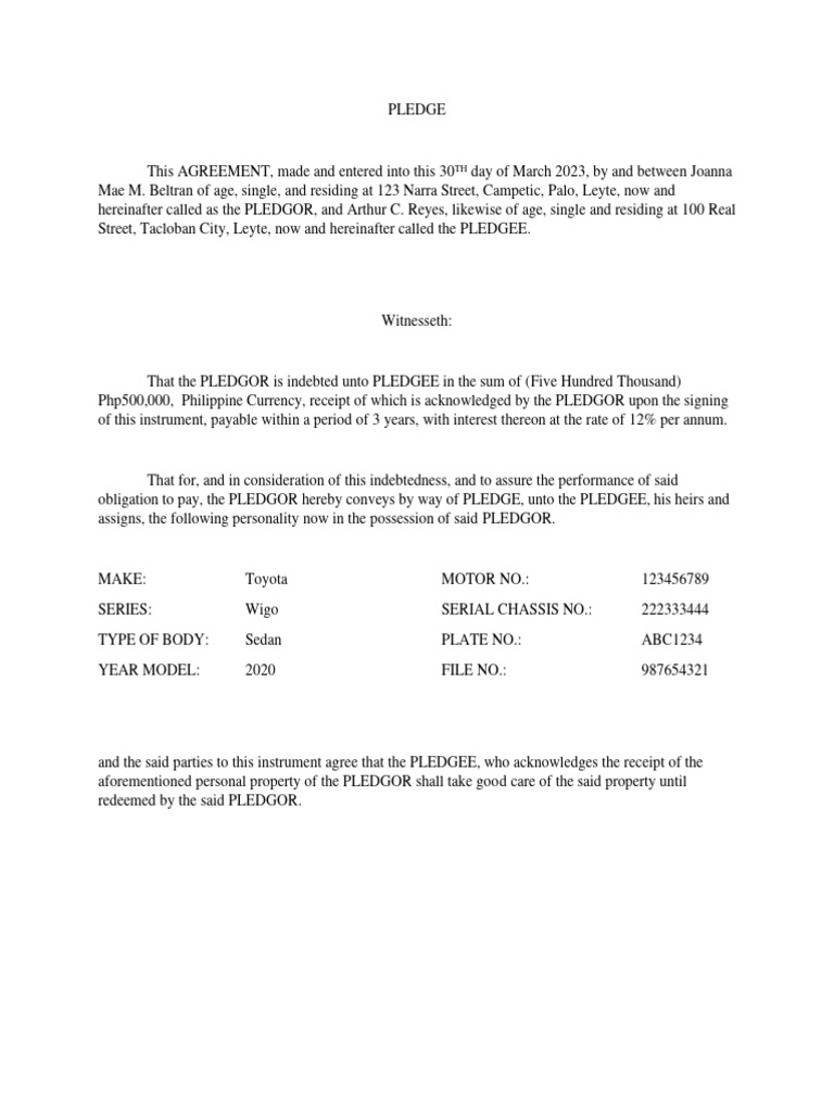 Beltran, Joanna Mae M. - Pledge | PDF | Property Law | Common Law