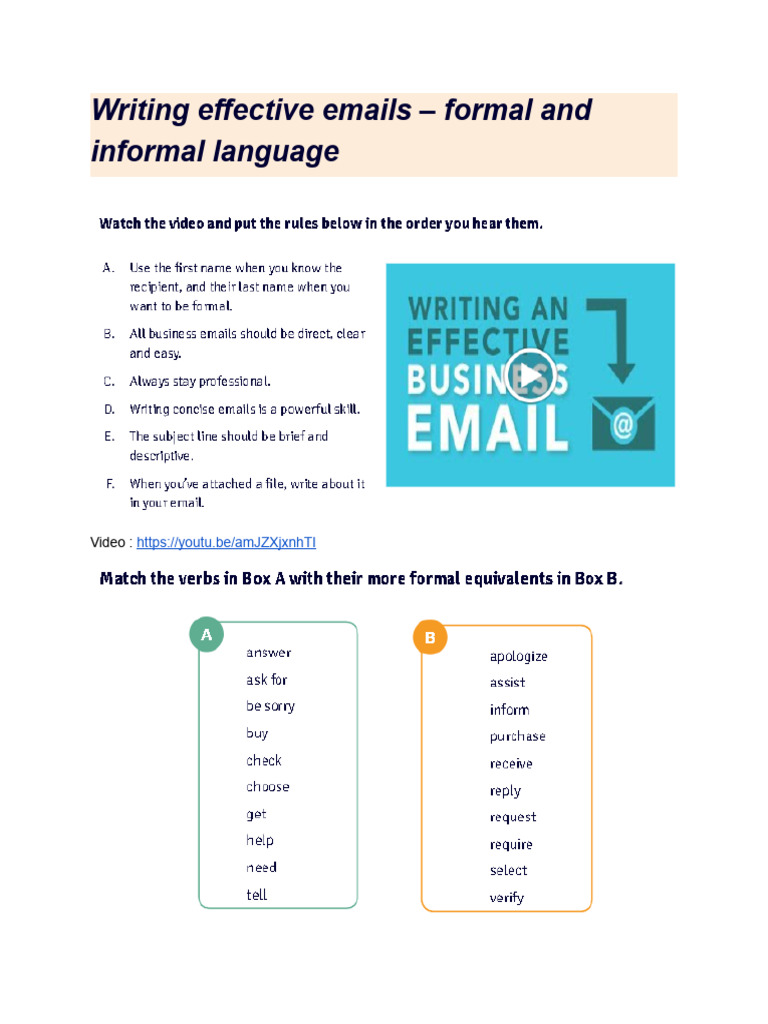 Writing effective emails – formal and informal language homework - nah ...
