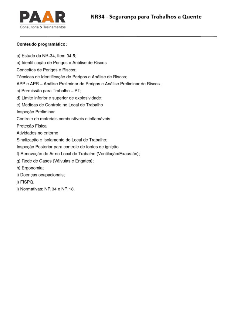 NR34 Trab a Quente - Conteudo programatico | PDF