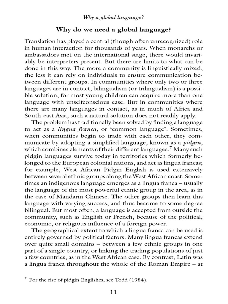 Why Need A Global Language | PDF | Sociolinguistics | Communication Why Need A Global Language | PDF | Sociolinguistics | Communication