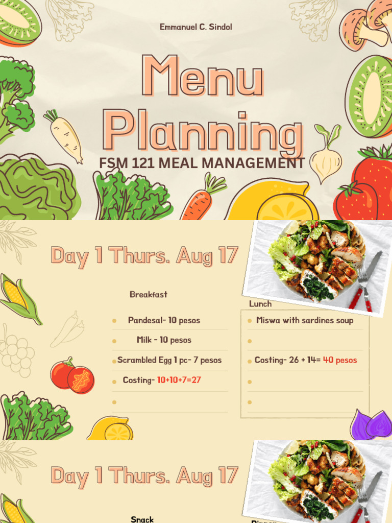 Menu Planning | PDF | Lunch | Food And Drink