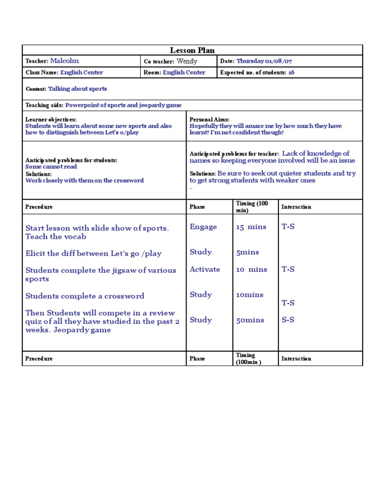 Lesson - Plan Sports | PDF