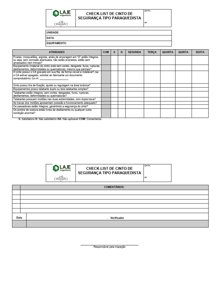 Check List Cinto de Segurança | PDF
