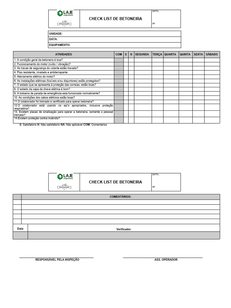Check List de Betoneira | PDF