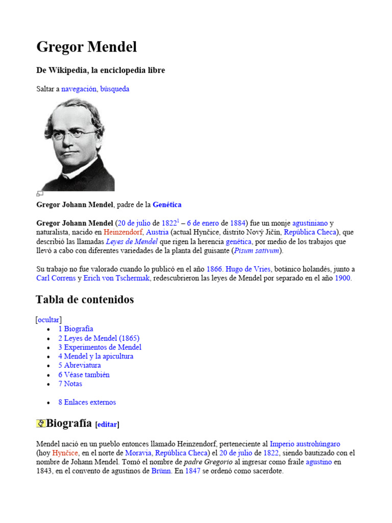 Gregor Mendel | Descargar gratis PDF | Dominancia (Genética) | Alelo