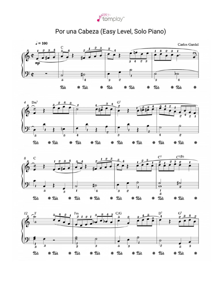 Por Una Cabeza (Easy Level, Solo Piano) | PDF Por Una Cabeza (Easy Level, Solo Piano) | PDF