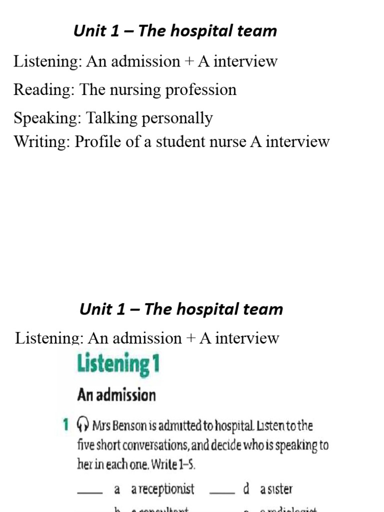 Unit 1 - The Hospital Team | PDF | Science & Mathematics