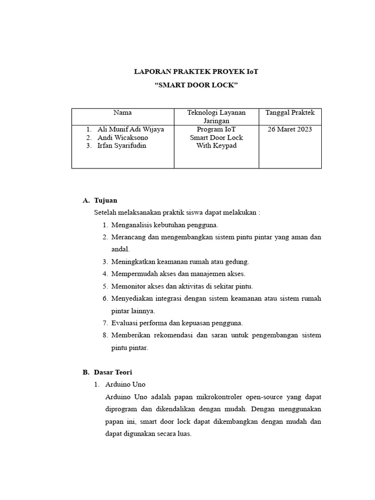 Laporan Arduino Smart Door Lock | PDF | Komputer
