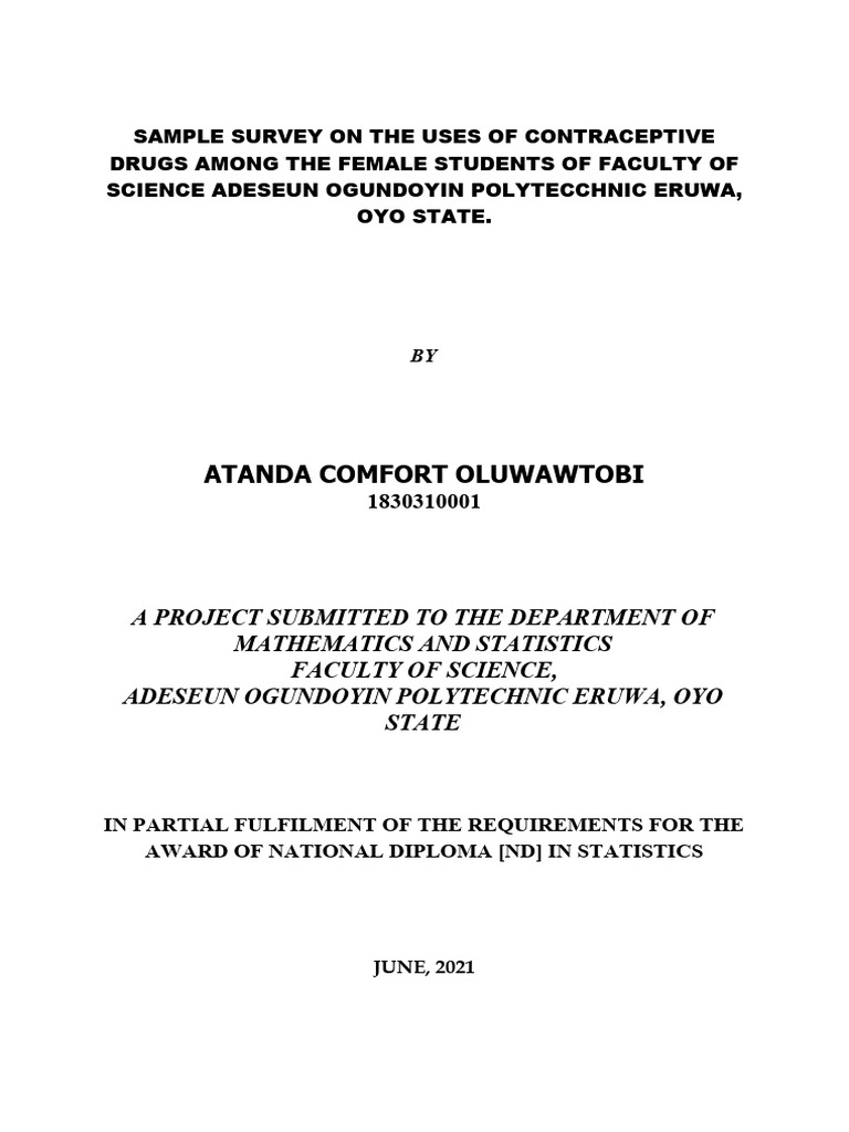 Atanda Comfort Oluwatobi Full Project | PDF | Birth Control | Human ...
