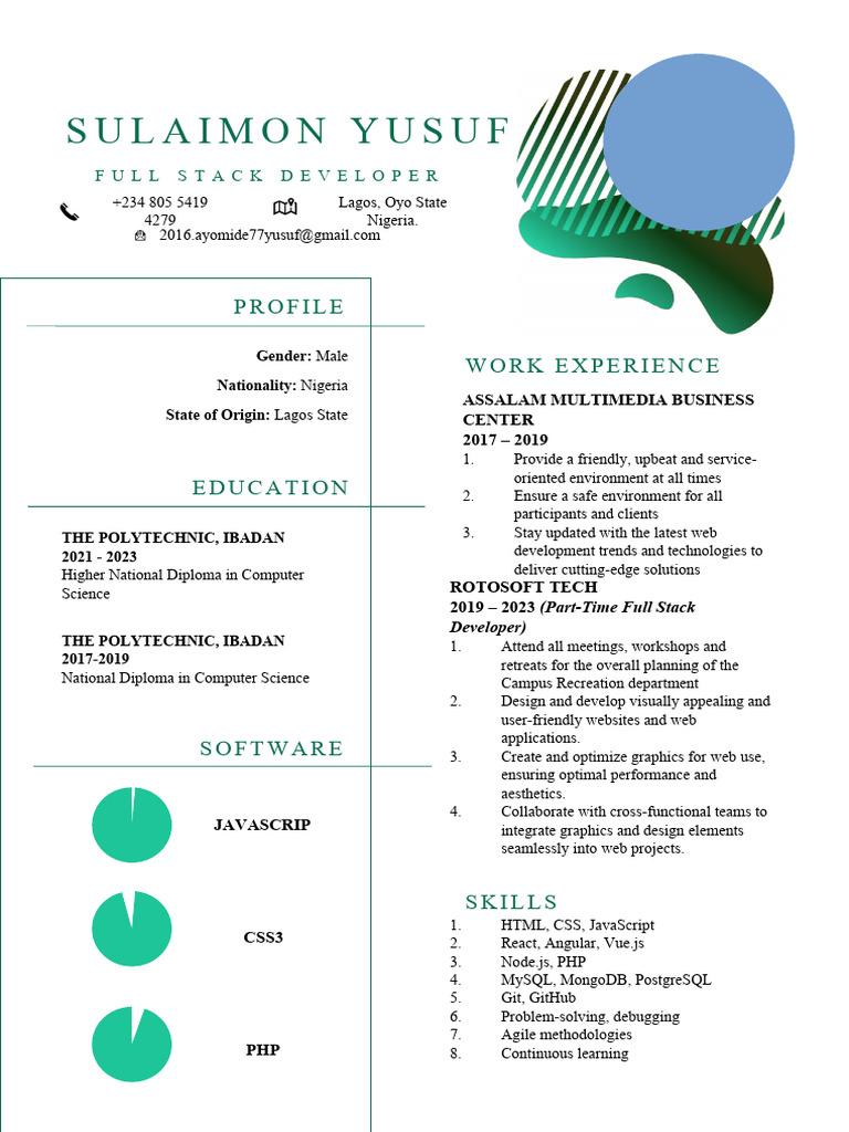 Sulaimon Yusuf: Profile Work Experience | PDF | World Wide Web | Internet & Web