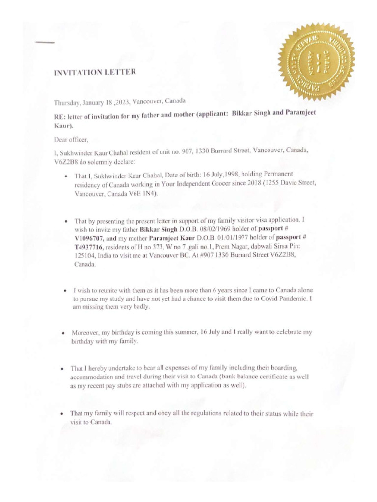 Invitation Letter | PDF | Pension | Taxes