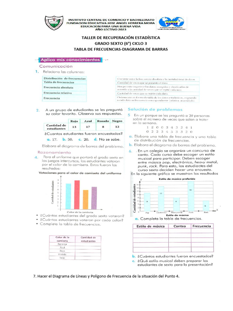 Taller de Estadística para Sexto Grado | PDF