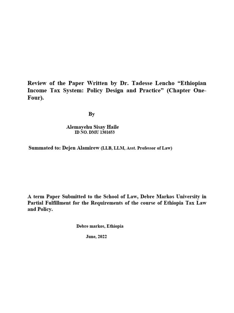 Dr. Taddes Lencho Thesis Summary | PDF | Taxes | Income
