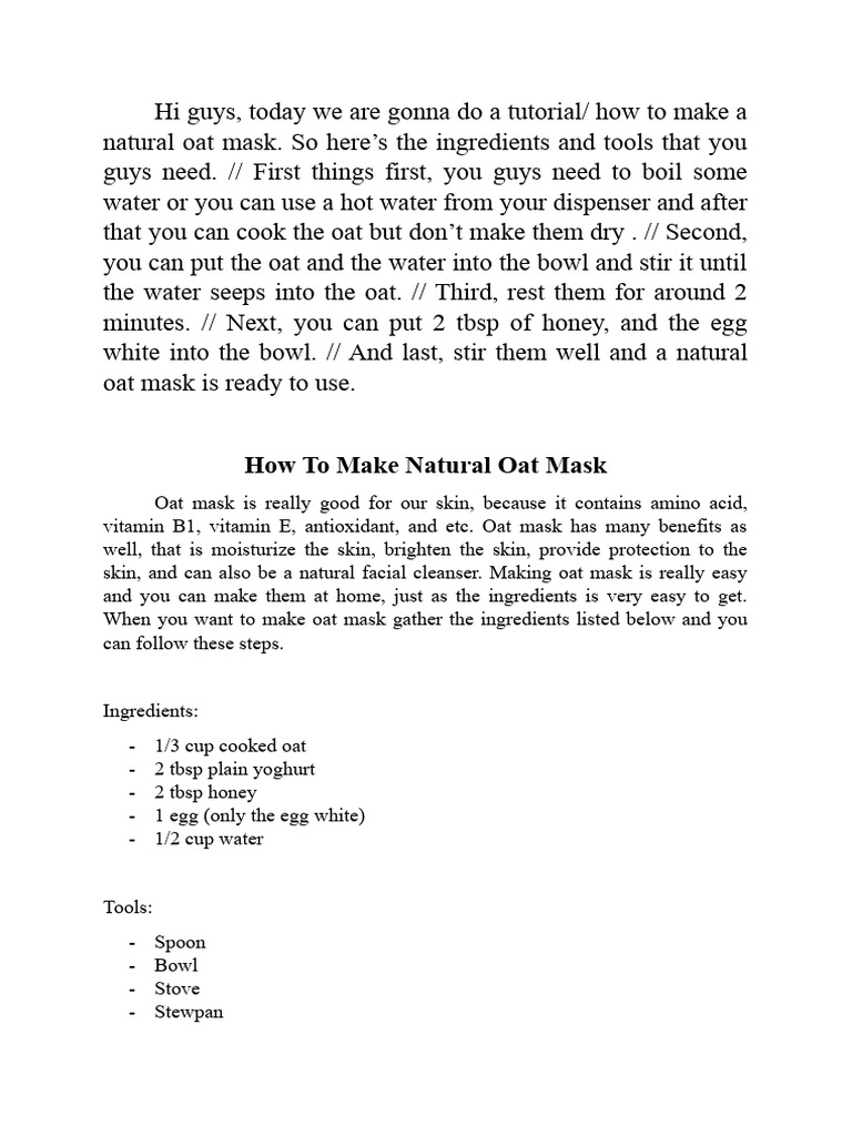 Procedure Text (Oat Mask) | PDF