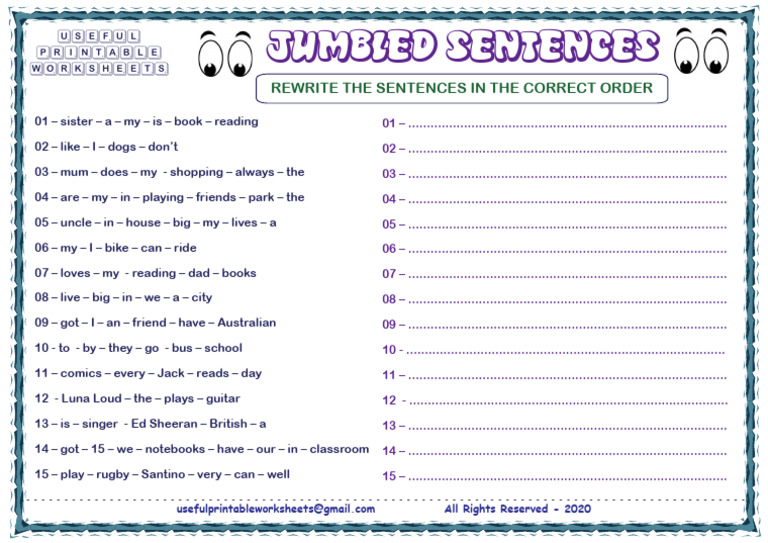 Jumbled Sentences 01 Kids 4 | PDF