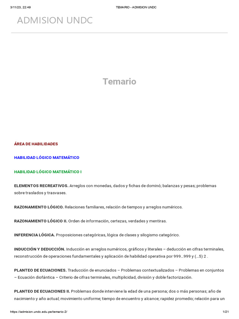 Temario - Admision Undc | PDF | Trigonometría | Química