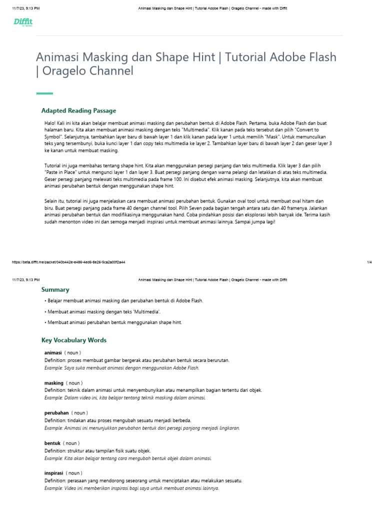 Animasi Masking Dan Shape Hint - Tutorial Adobe Flash - Oragelo Channel - Made With Diffit | PDF ...