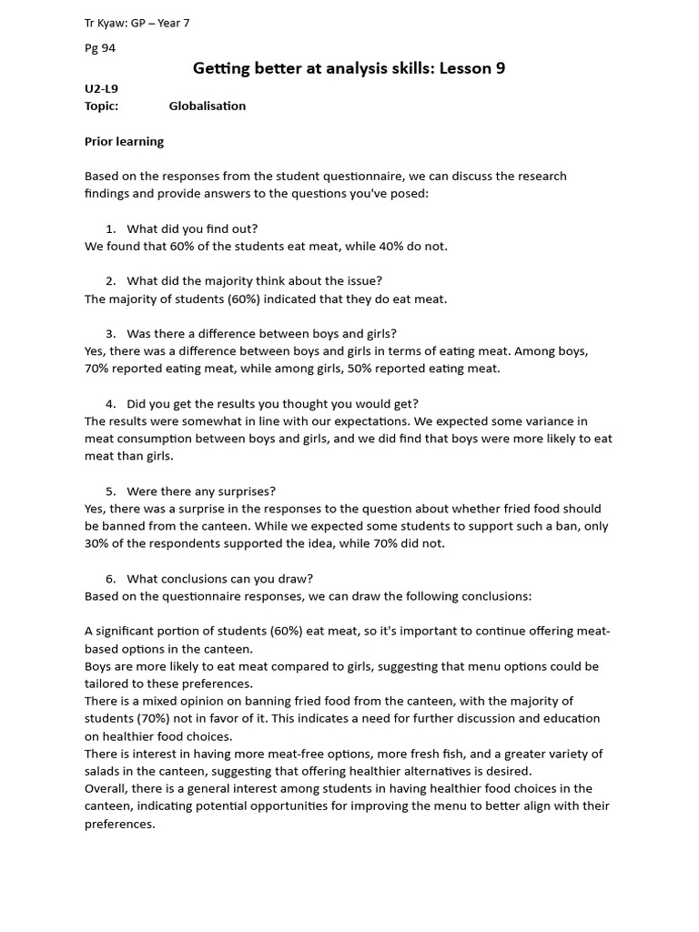 Year 7 - Unit 2, L9, - Unit 3, L1 & L2 | PDF | Fast Food | Evaluation