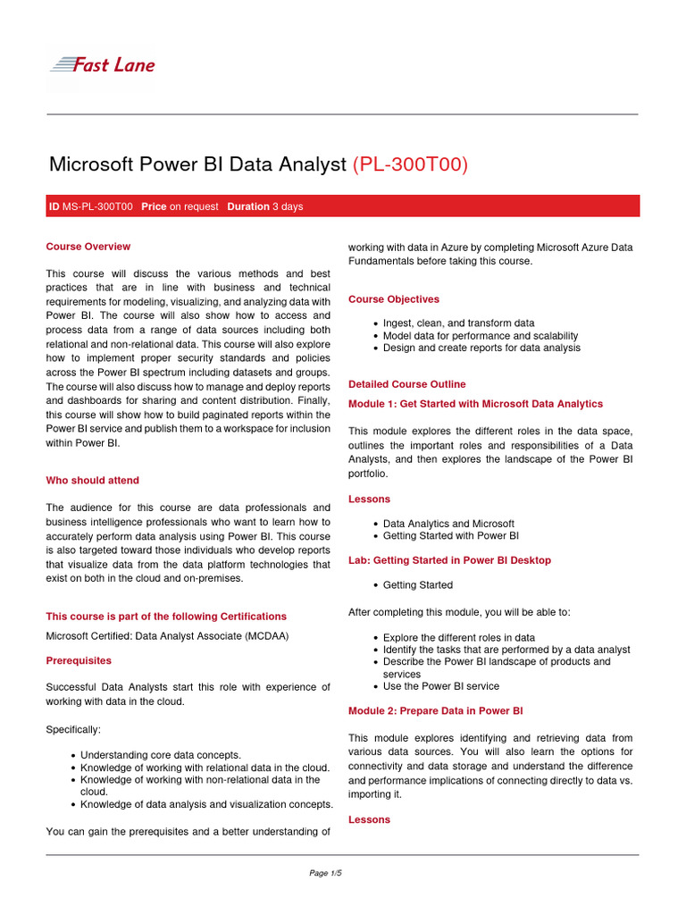 Fast Lane Ms PL 300t00 | PDF | Data Analysis | Data