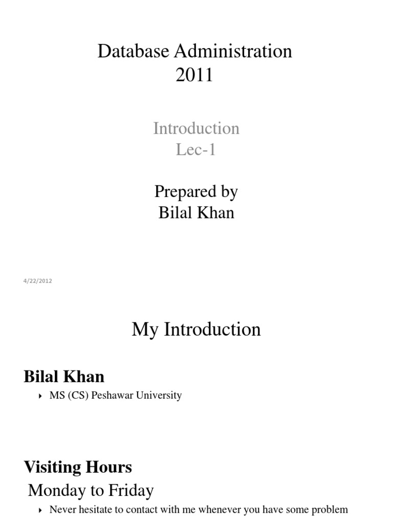 Lect 01 Database Administration | PDF | Databases | Digital Technology