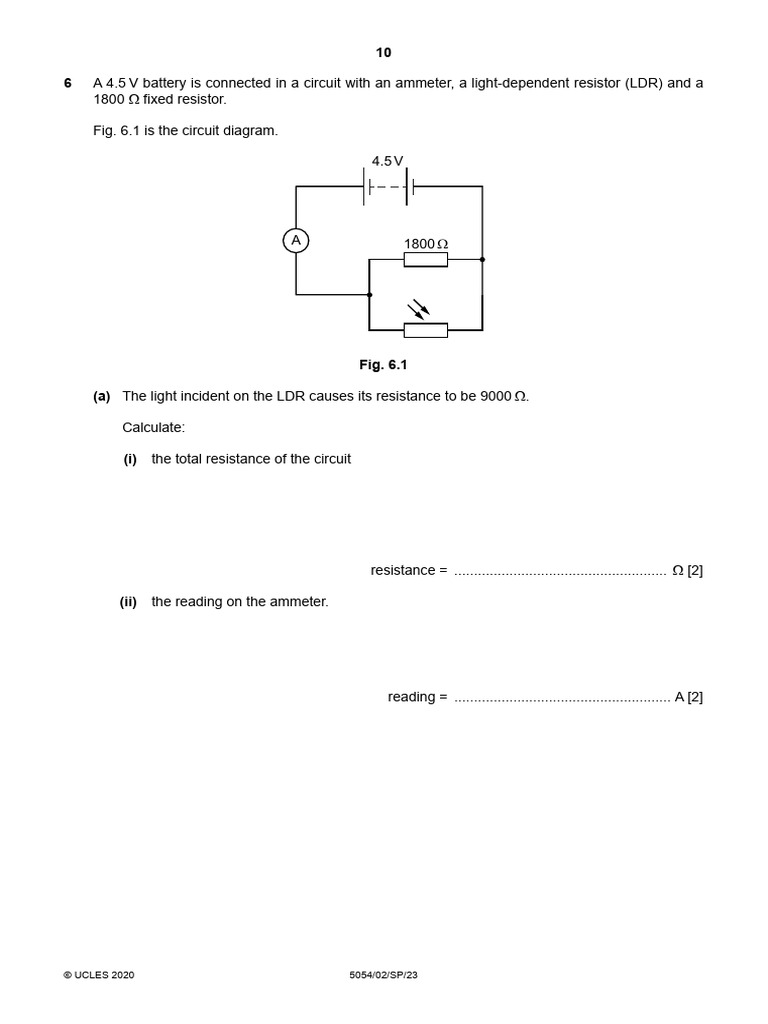 Physics 5054 P2 Complete Electricity Topical Past Paper (Only Questions ...