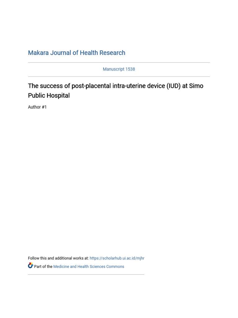The Success of Post-Placental Intra-Uterine Device (IUD) at Simo Public ...