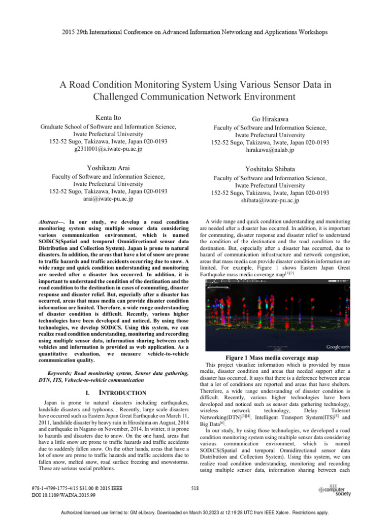 A Road Condition Monitoring System Using Various Sensor Data In Challenged Communication Network