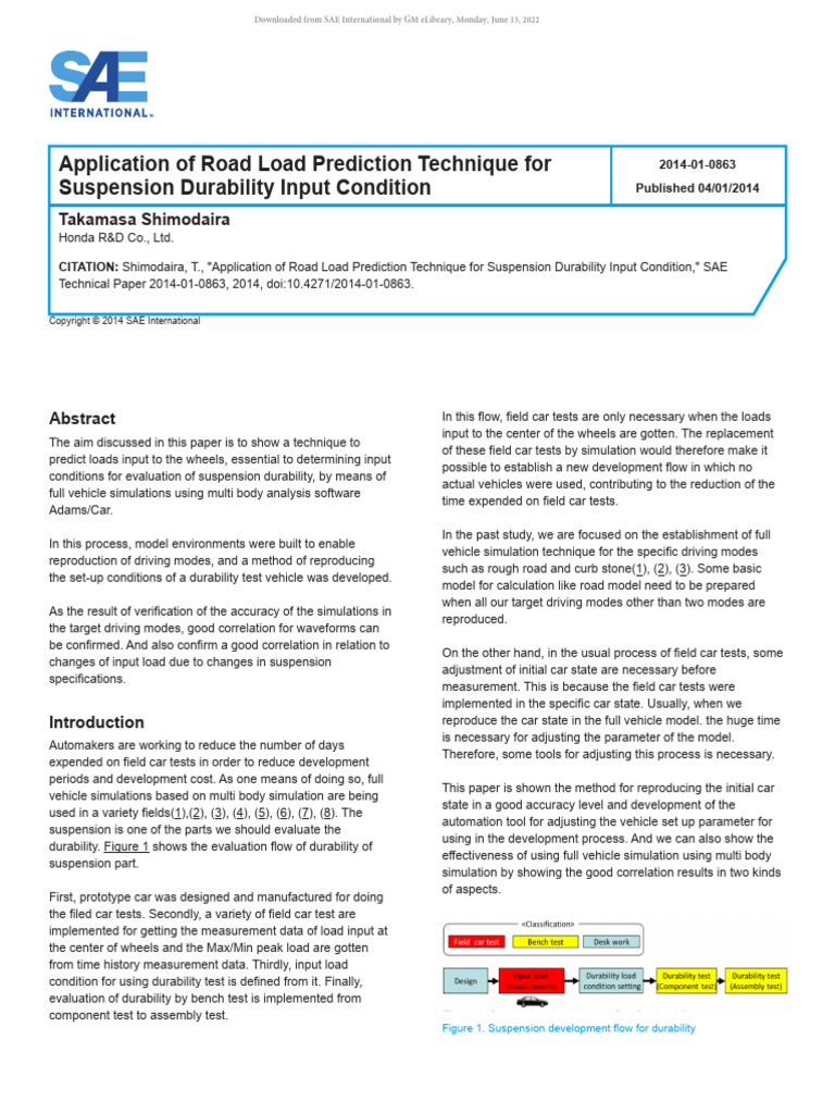 Application of Road Load Prediction 2014-01-0863 | PDF | Simulation | Road