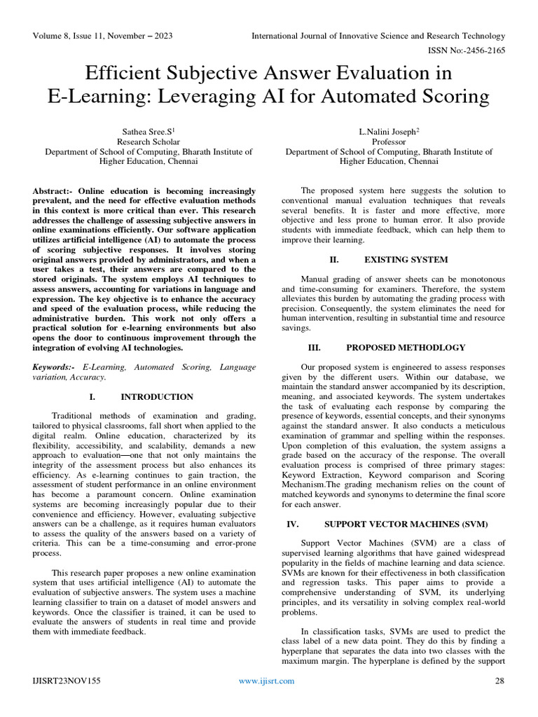 Efficient Subjective Answer Evaluation in E-Learning: Leveraging AI For Automated Scoring | PDF ...