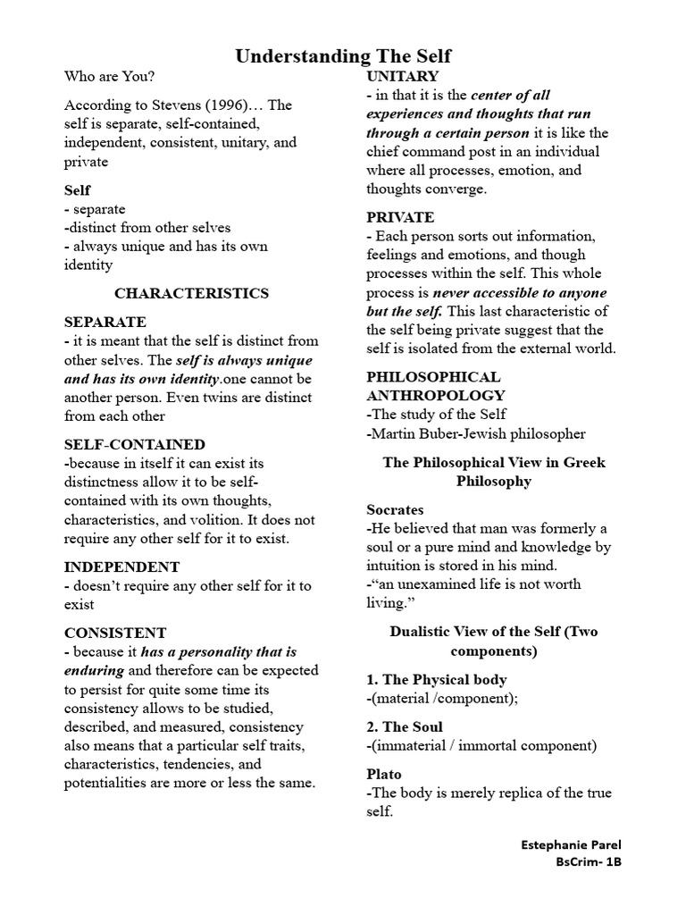 Understanding The Self | PDF | Soul | Philosophy Of Self