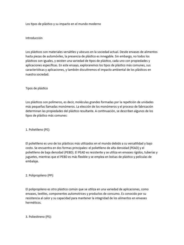Impacto de los Plásticos Modernos | PDF | El plastico | Contaminación