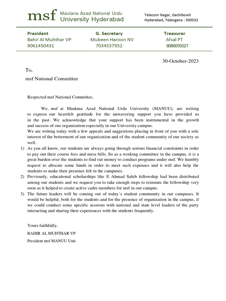 MSF Letter | PDF | Career & Growth
