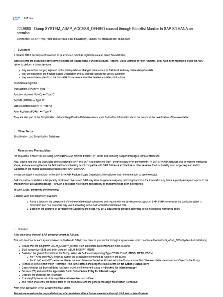 SAP Note | PDF | Software Development | Computing