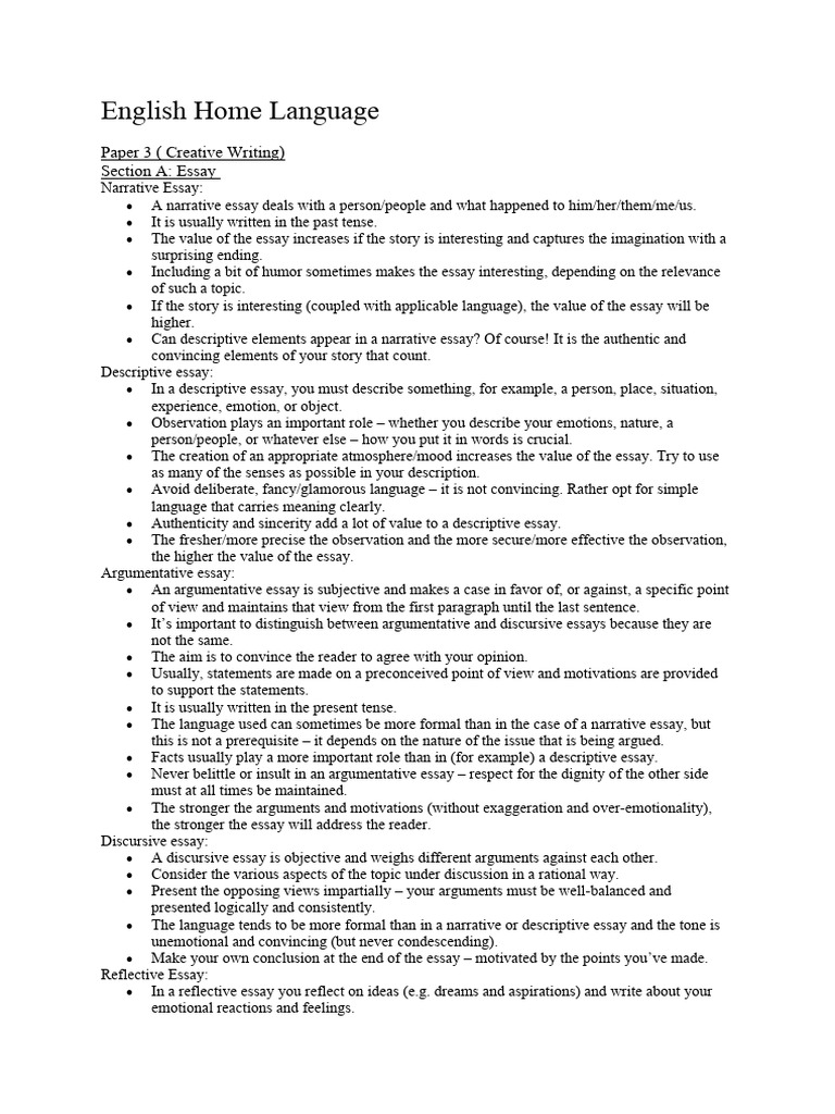 English Home Language | PDF | Essays | Narrative