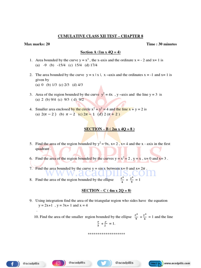 Cumulative Class Test Math Ch8 to 13 Class Xii | PDF | Line (Geometry ...