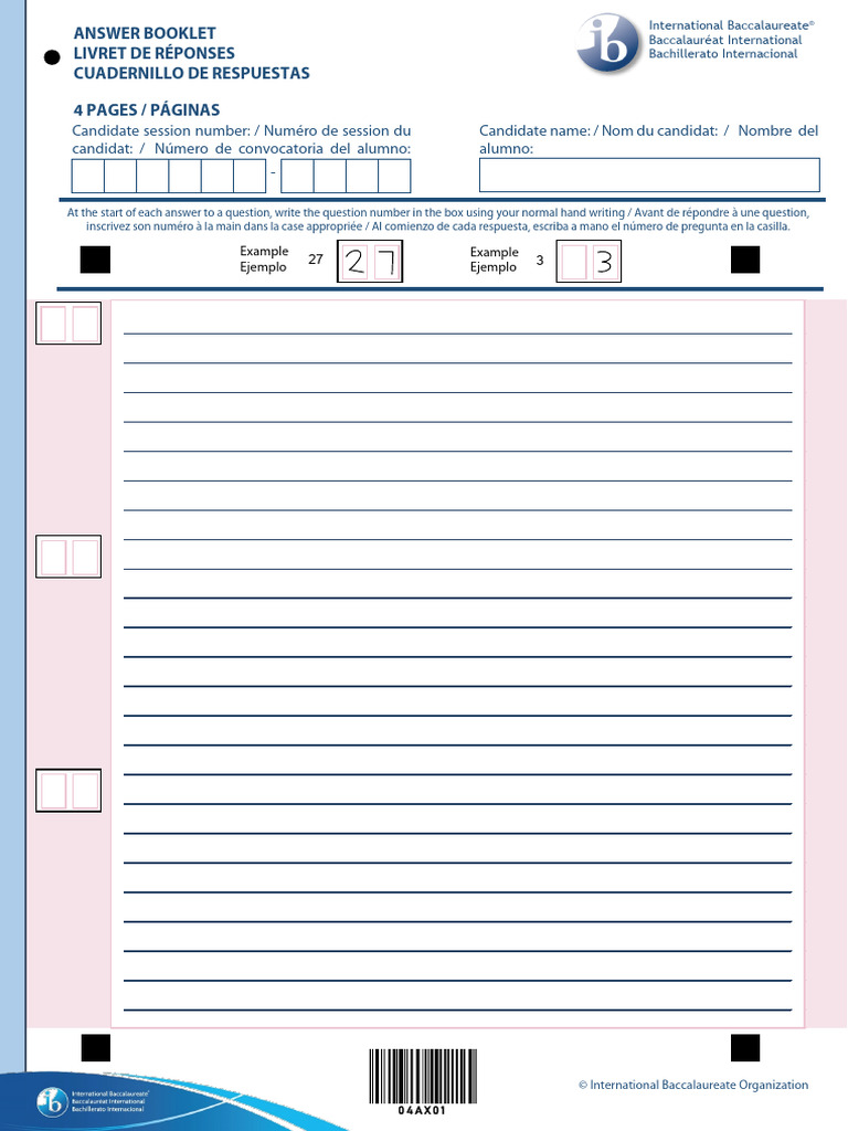 IB Answer Booklet 1 - 4 Pages - NEW | PDF