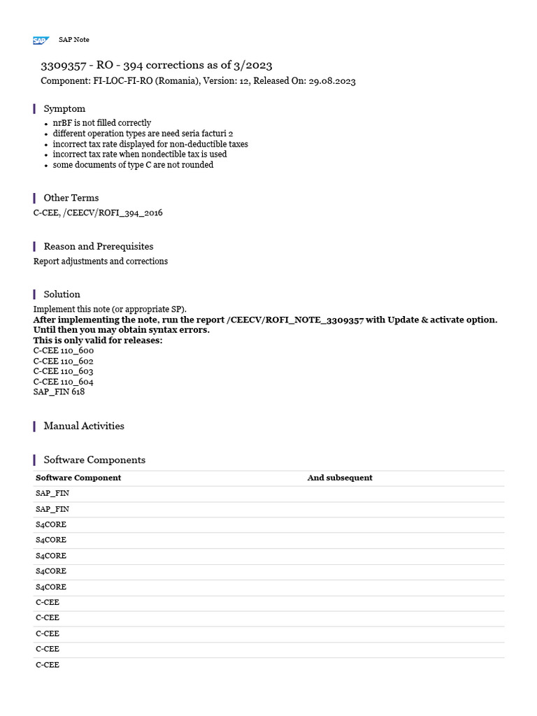 SAP Note 3309357 | PDF | Systems Engineering | Information Technology SAP Note 3309357 | PDF | Systems Engineering | Information Technology