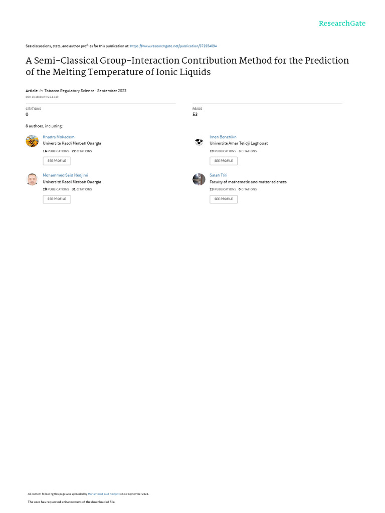 A Semi-Classical Group-Interaction Contribution Method For The Prediction of The Melting ...