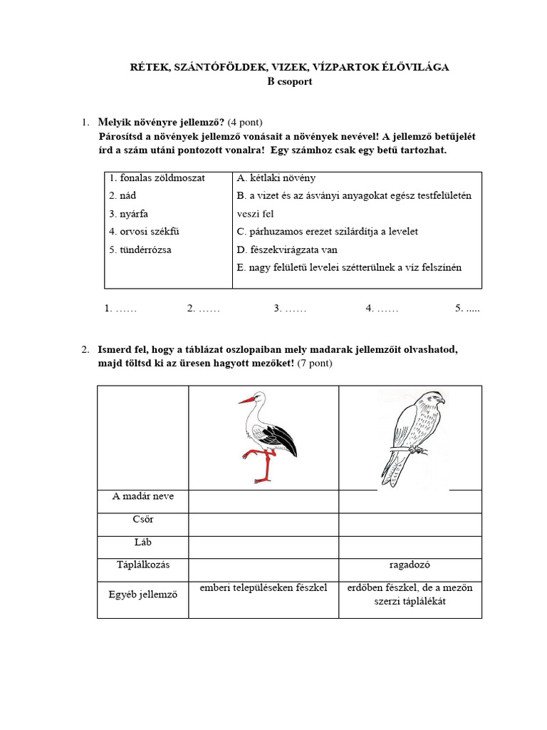 Természetismeret 6. - 03. Rétek Vizek B Témazáró | PDF