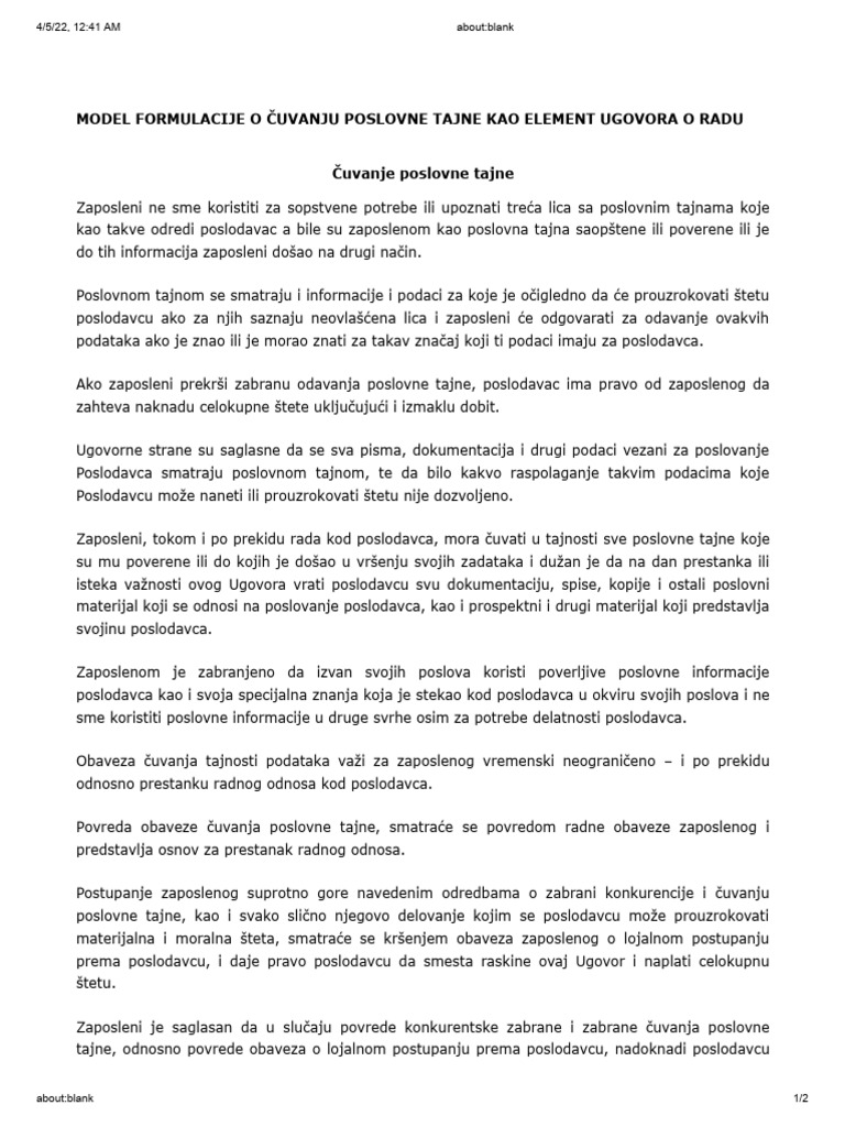 Ug Poslovna Rad Poslovna Tajna | PDF