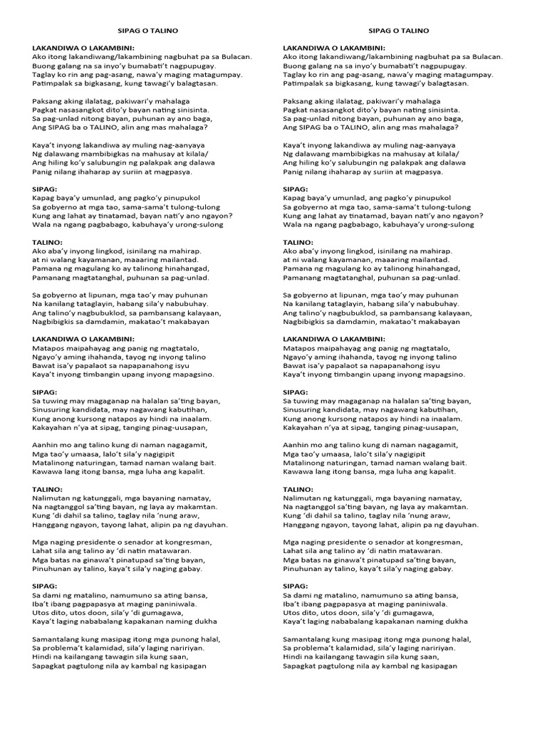 Balagtasan Script Yaman Vs Talino