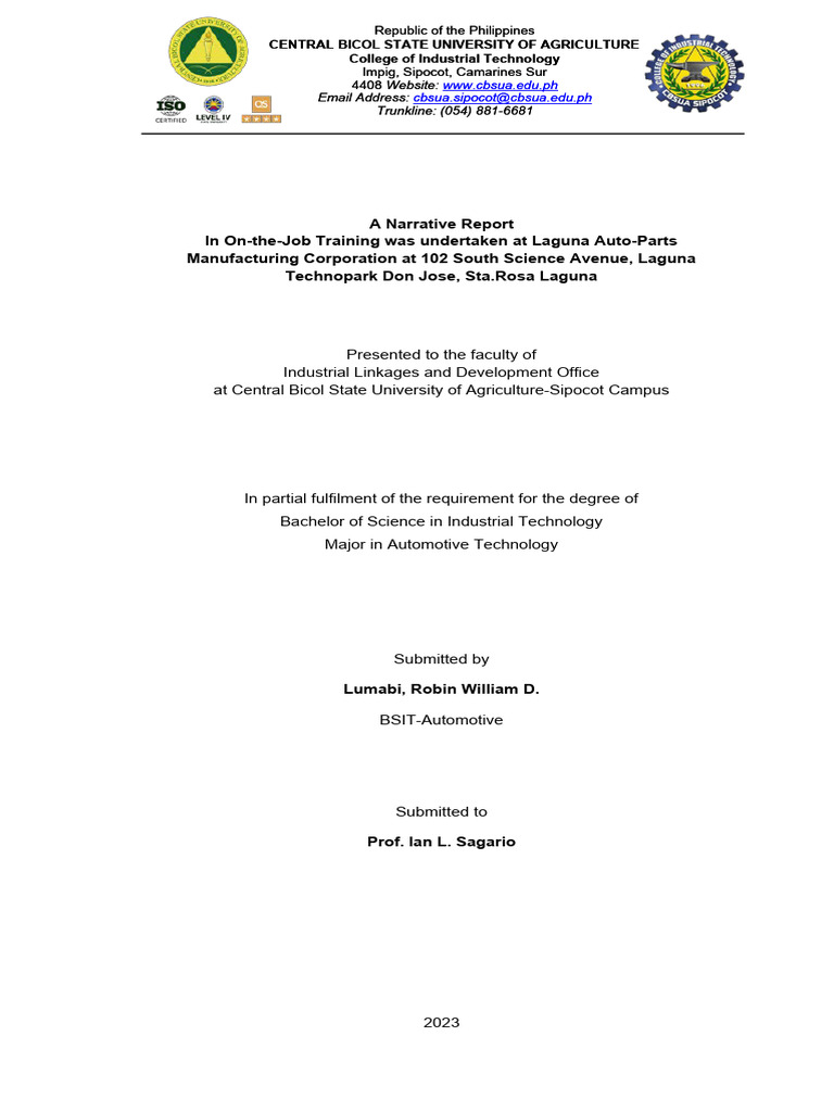 Tito Wil Narrative Report. Final Word | PDF | Cognitive Science ...