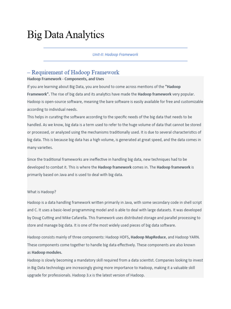 Big Data - Unit 2 Hadoop Framework | PDF | Apache Hadoop | Map Reduce