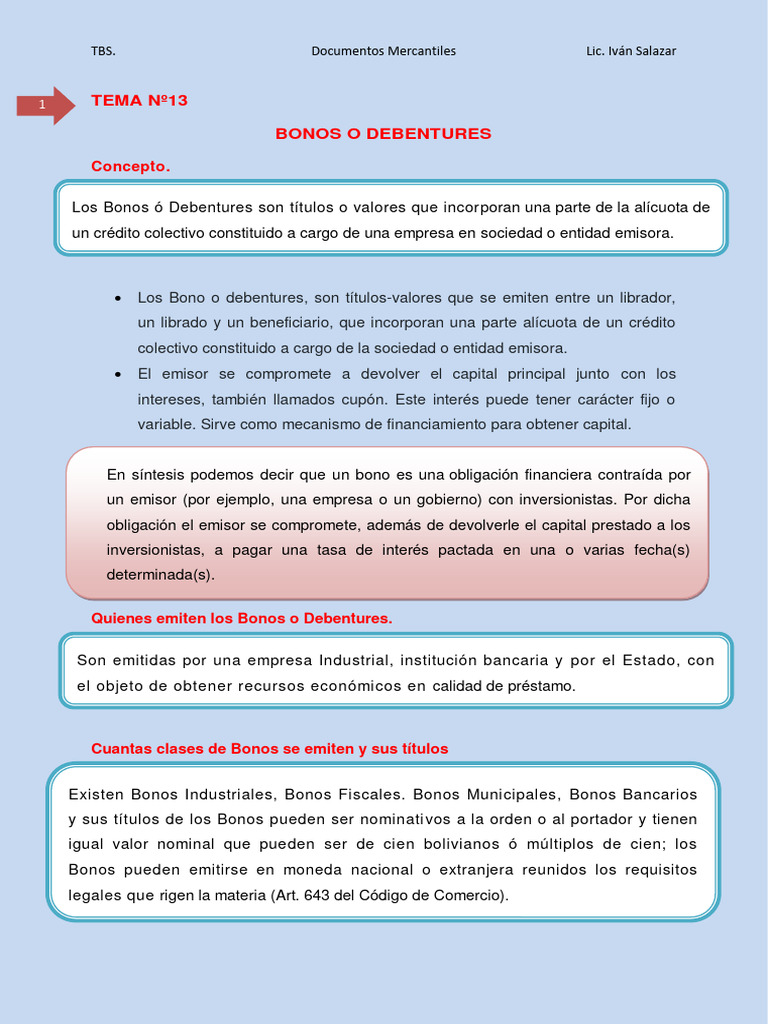 Tema Nº13 Bonos | PDF | Bancos | Interés
