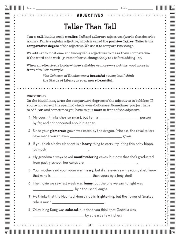 Taller Than Tall Comparative Adjectives Practice Page | PDF | Adjective ...