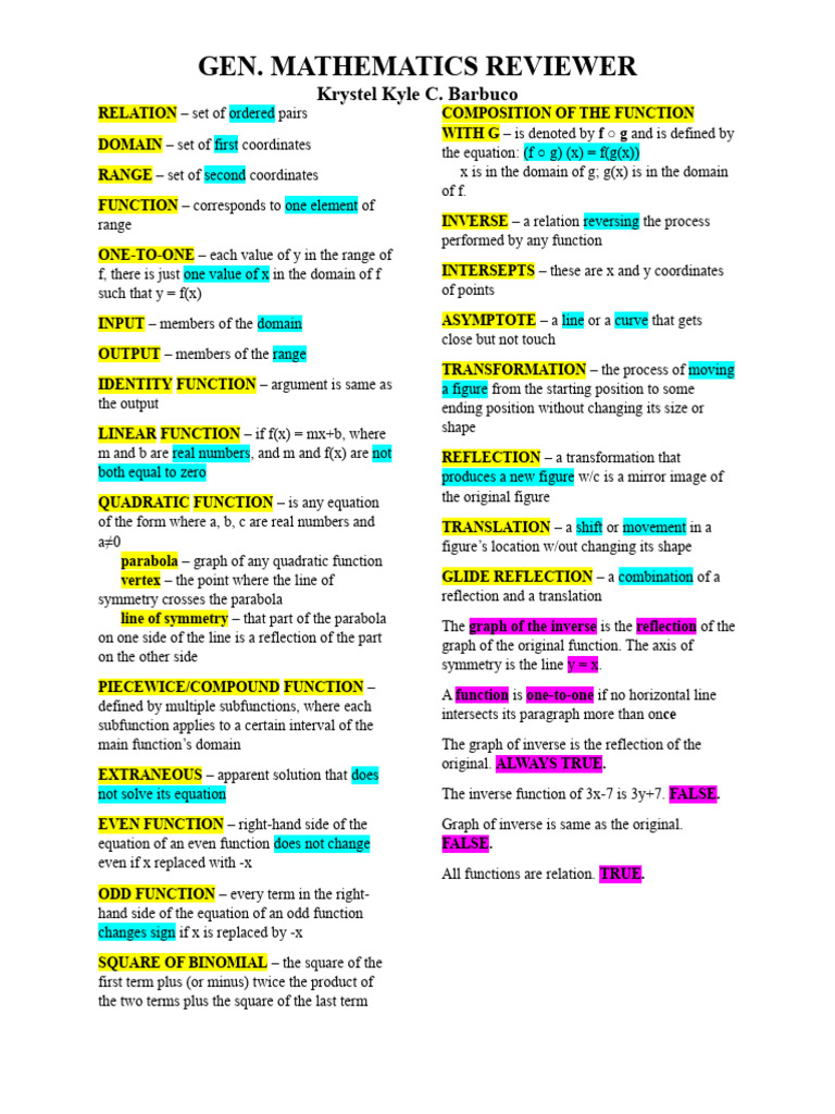 Reviewer Gen Math | PDF | Function (Mathematics) | Mathematics