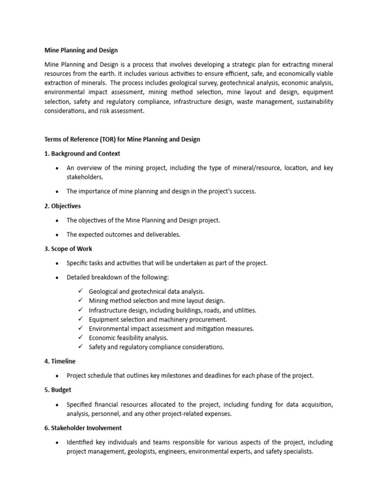 Mine Planing and Design TOR | PDF | Mining | Risk