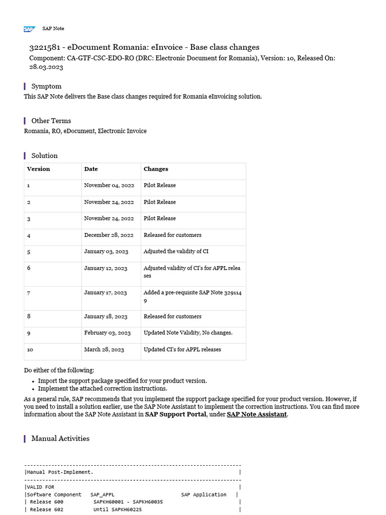 SAP Note 3221581 | PDF | Invoice | Information Technology Management