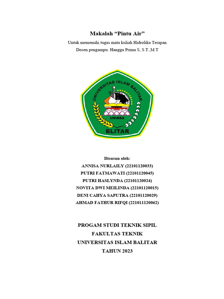 Makalan Pintu Air Hidrolikaa | PDF Makalan Pintu Air Hidrolikaa | PDF