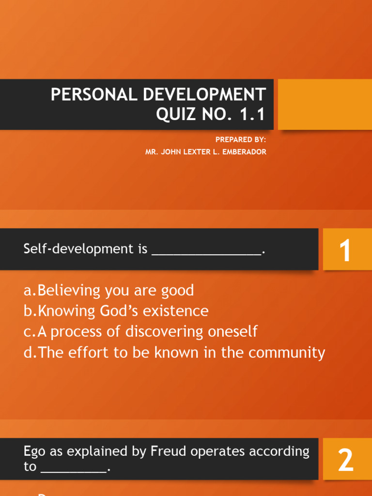 Personal Development Quiz No. 1.1 | PDF | Self Esteem | Id